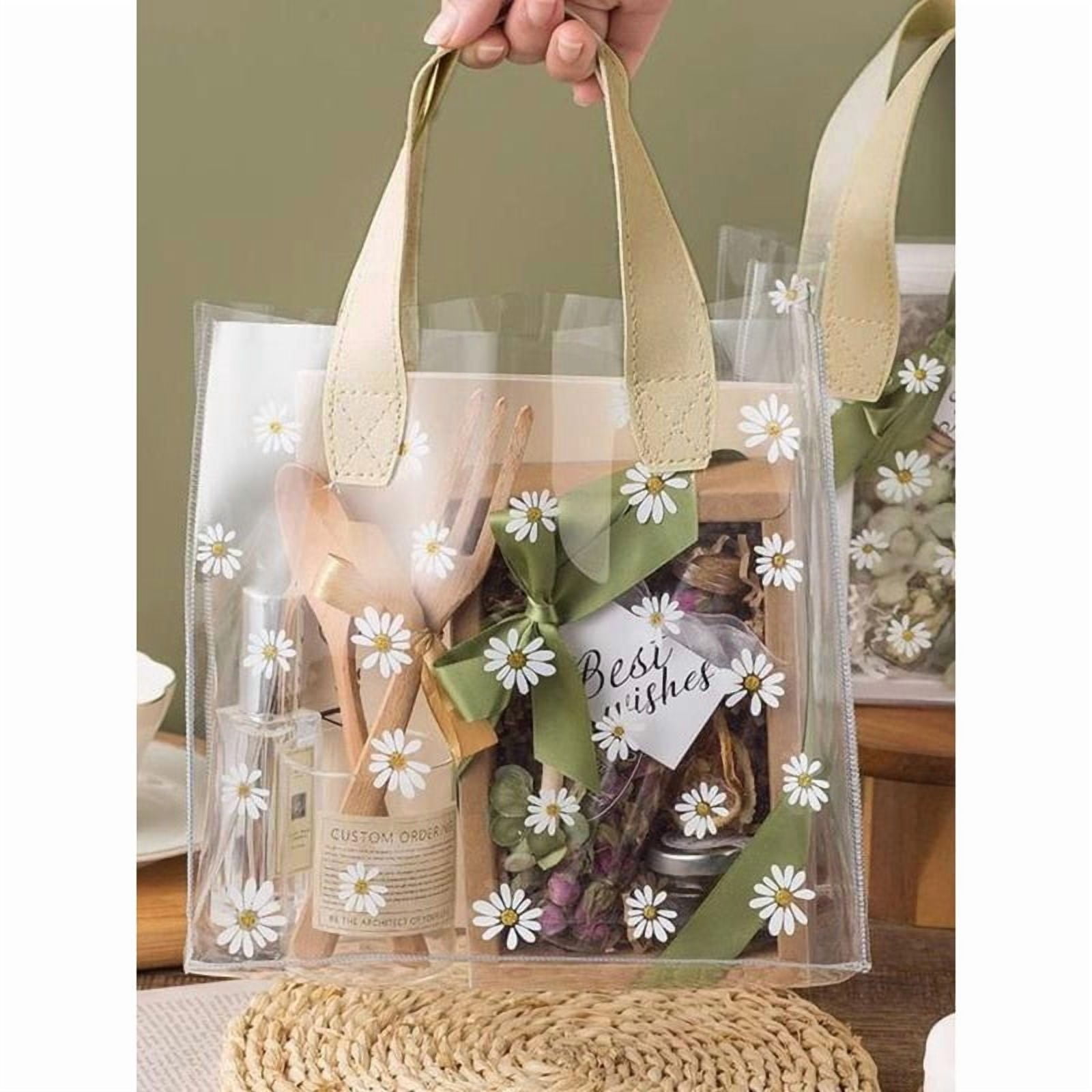 Daisy Pattern Clear Tote Bag – Cute Floral Gift Bag for Weddings ...
