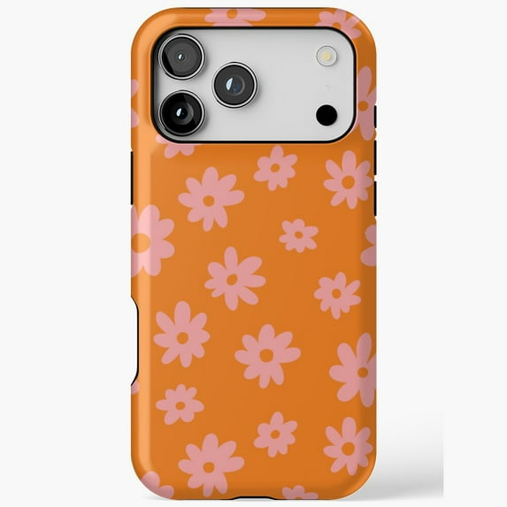 Daisy Pattern Pink And Orange Design iPhone Case 17 16 15 14 13 12 11 ...