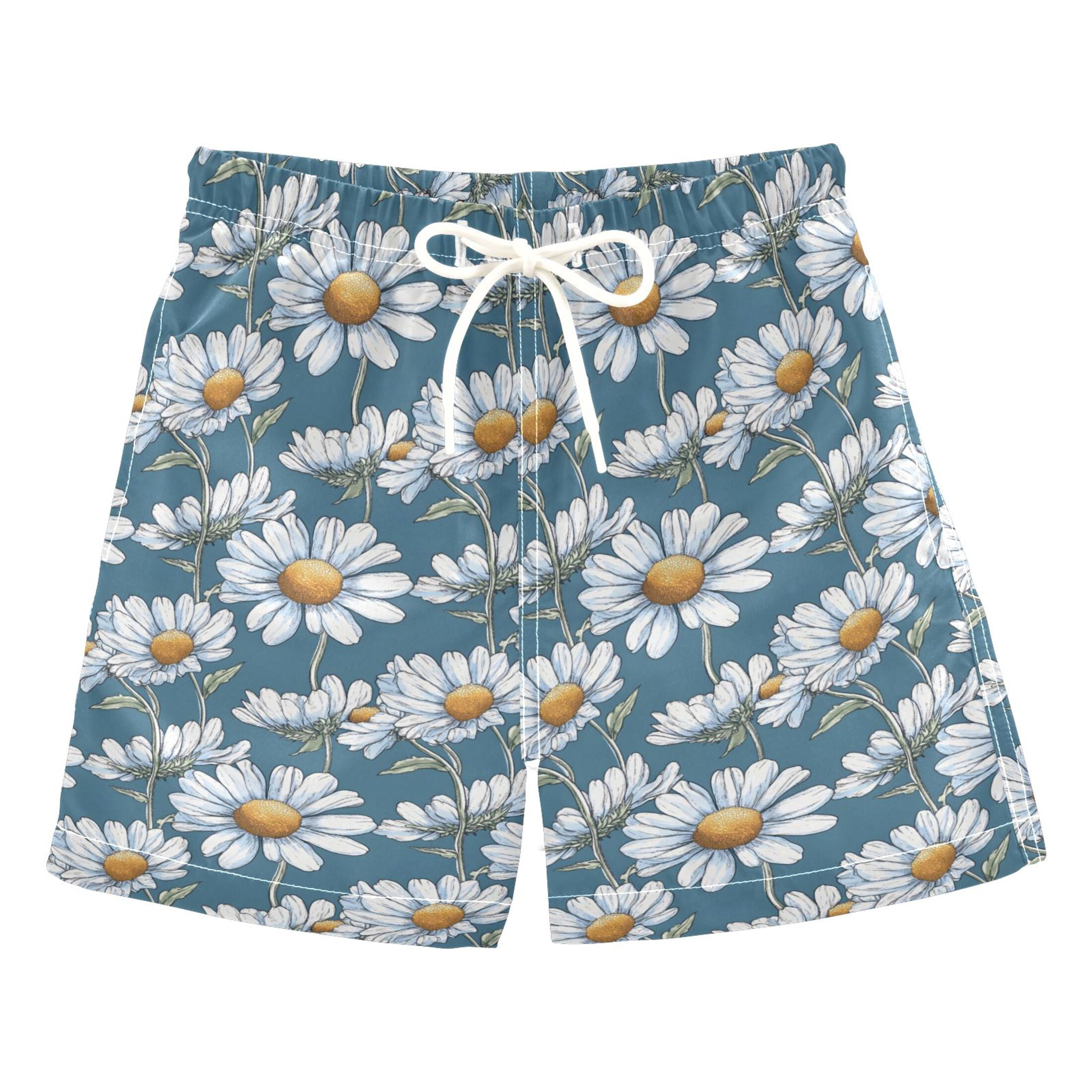 Daisy Pattern Swim Trunks Quick Dry Beach Pool Board Shorts Lightweight ...