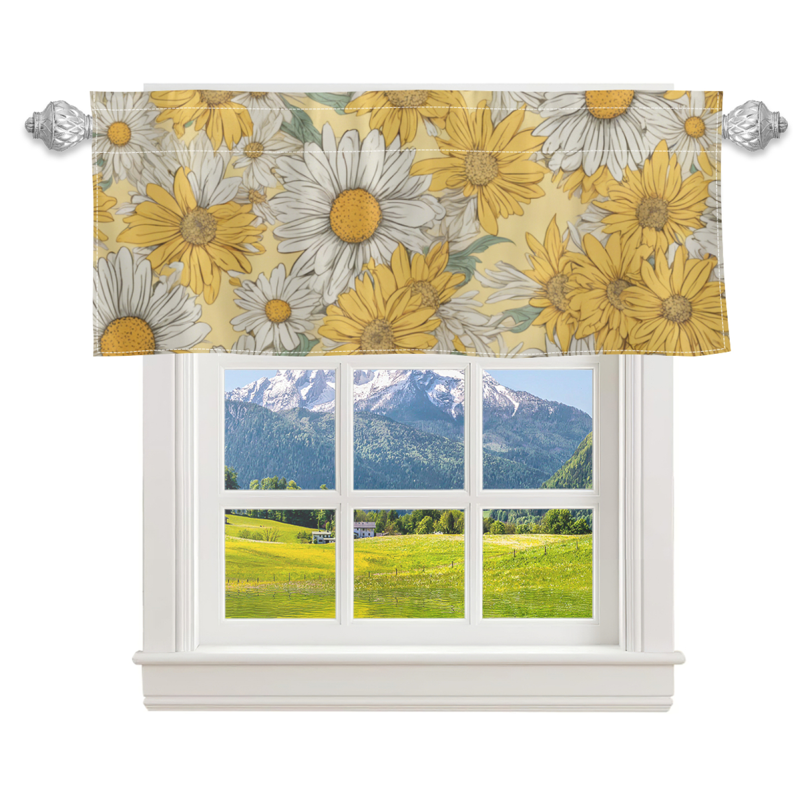Daisy Pattern Tie Up Valance Curtain for Kitchen Living Room Bedroom ...