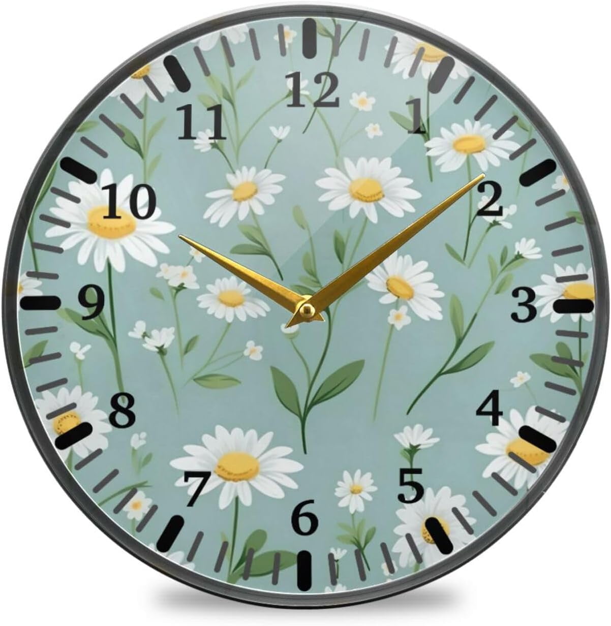 Daisy Pattern Wall Clock Silent Non-Ticking Round 10 Inch Quartz ...