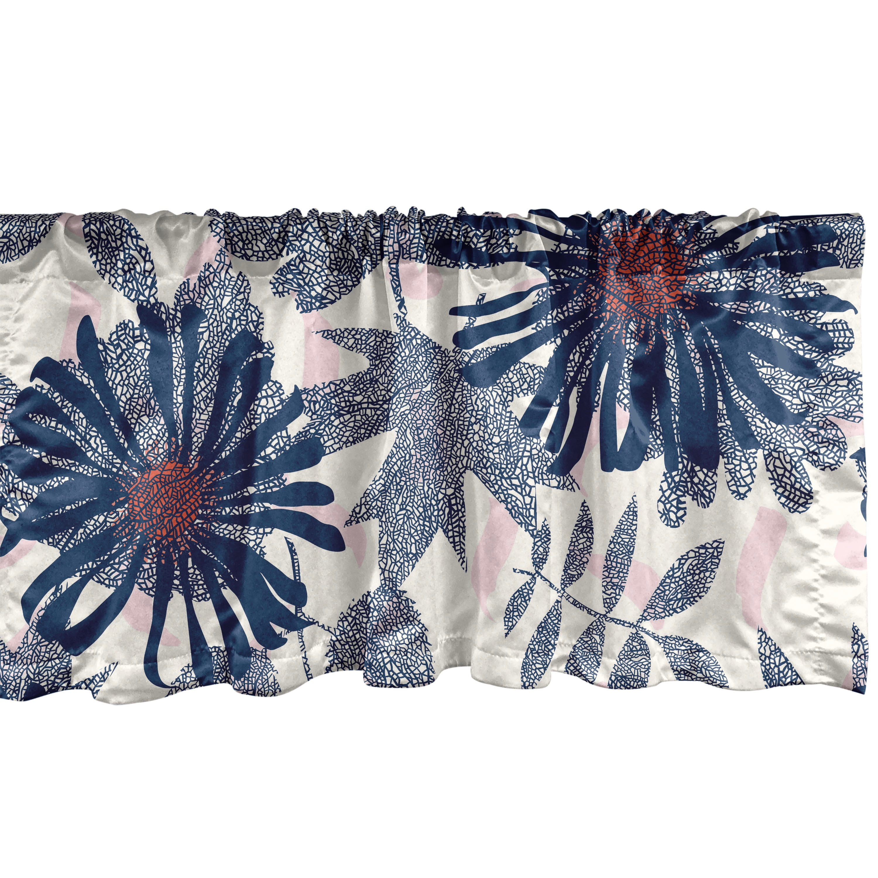 Daisy Pattern Window Valance, Jumble Striped Leaf Pattern with Floral ...