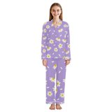 Daisy Pattern Women Pajama Set Soft Notch Collar Button Down Long ...
