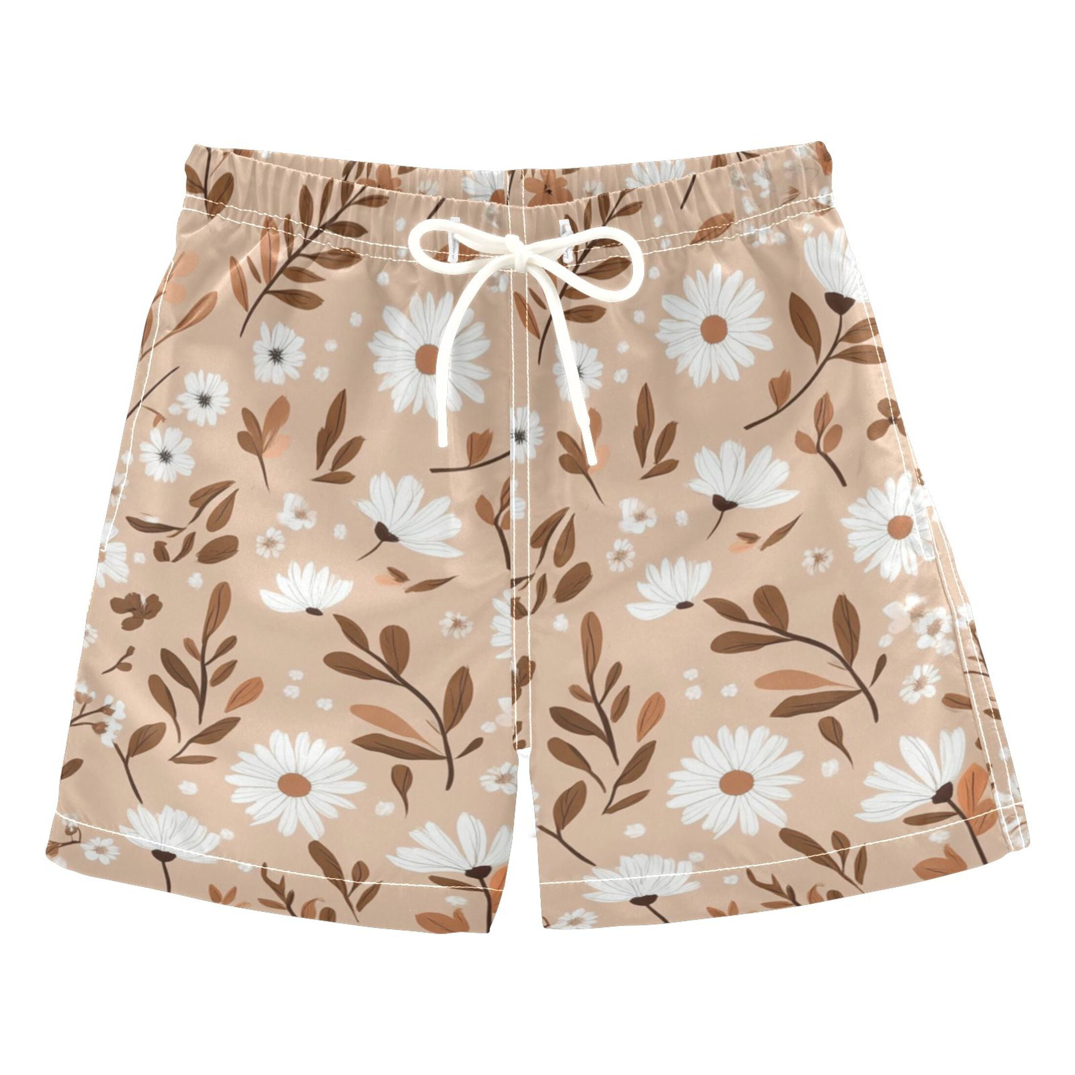 Daisy Pattern on Brown Background Boys Swim Trunks Quick Dry Boy Swim ...