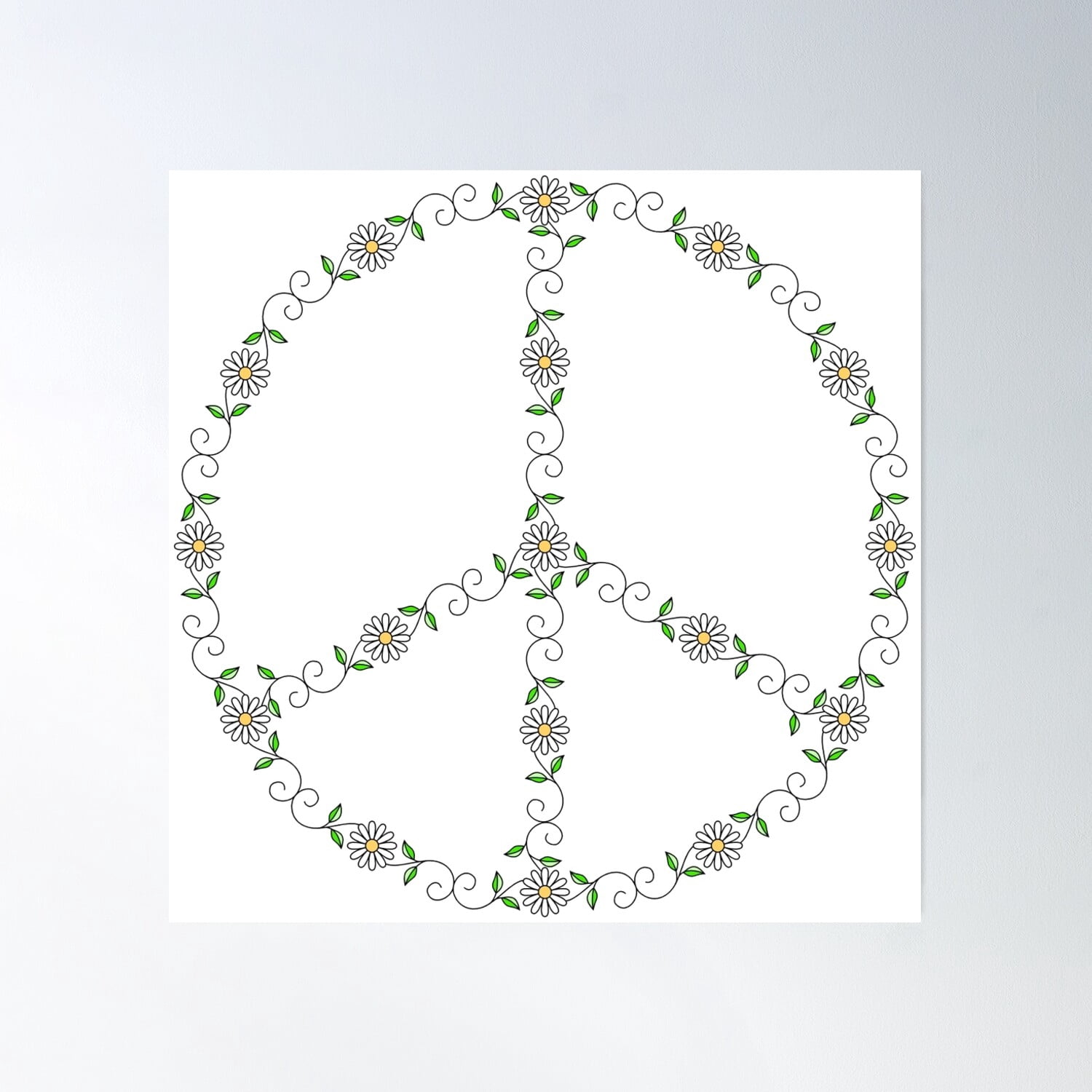 Daisy Peace Symbol Poster Wall Art, Modern Wall Decor, 16x16 UNFRAMED ...