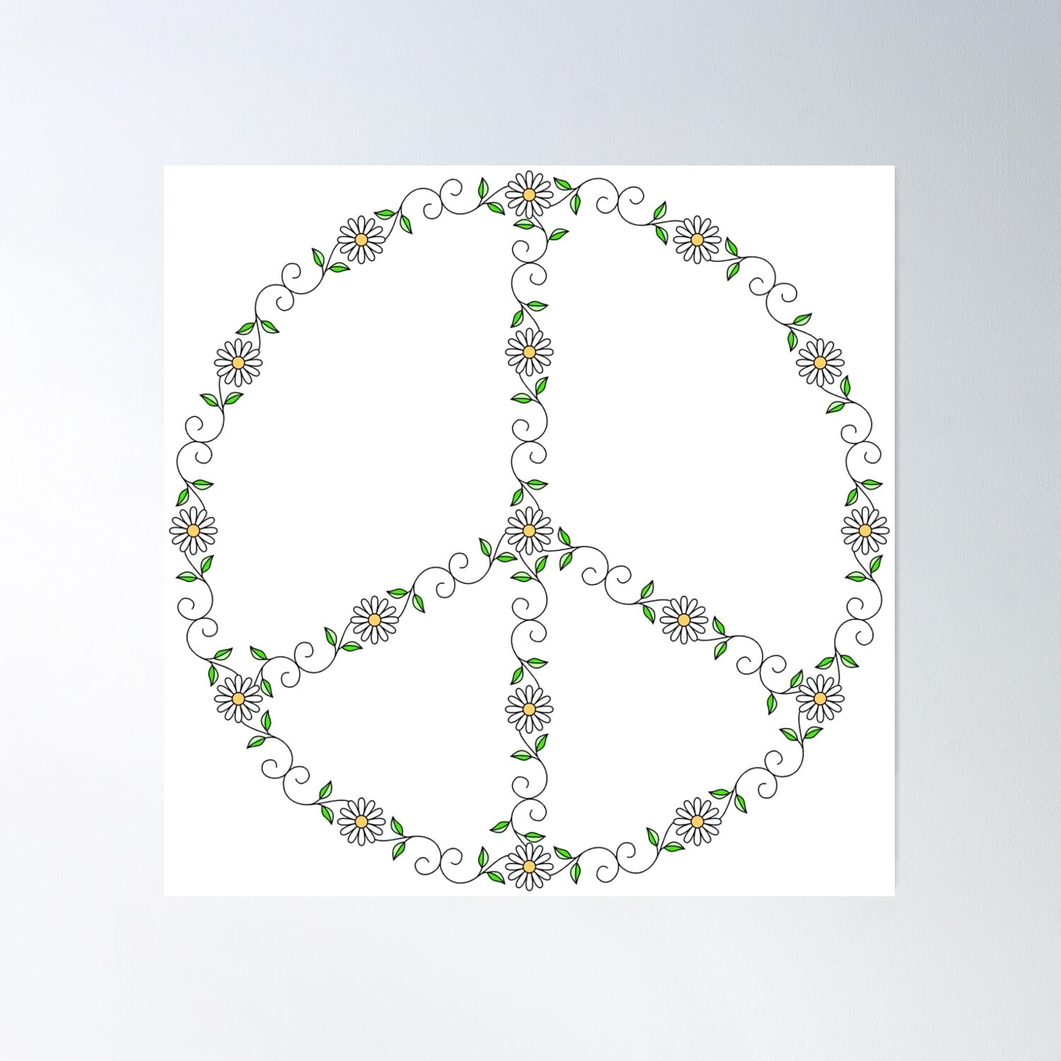 Daisy Peace Symbol Poster Wall Art, Modern Wall Decor, 30x30 UNFRAMED ...