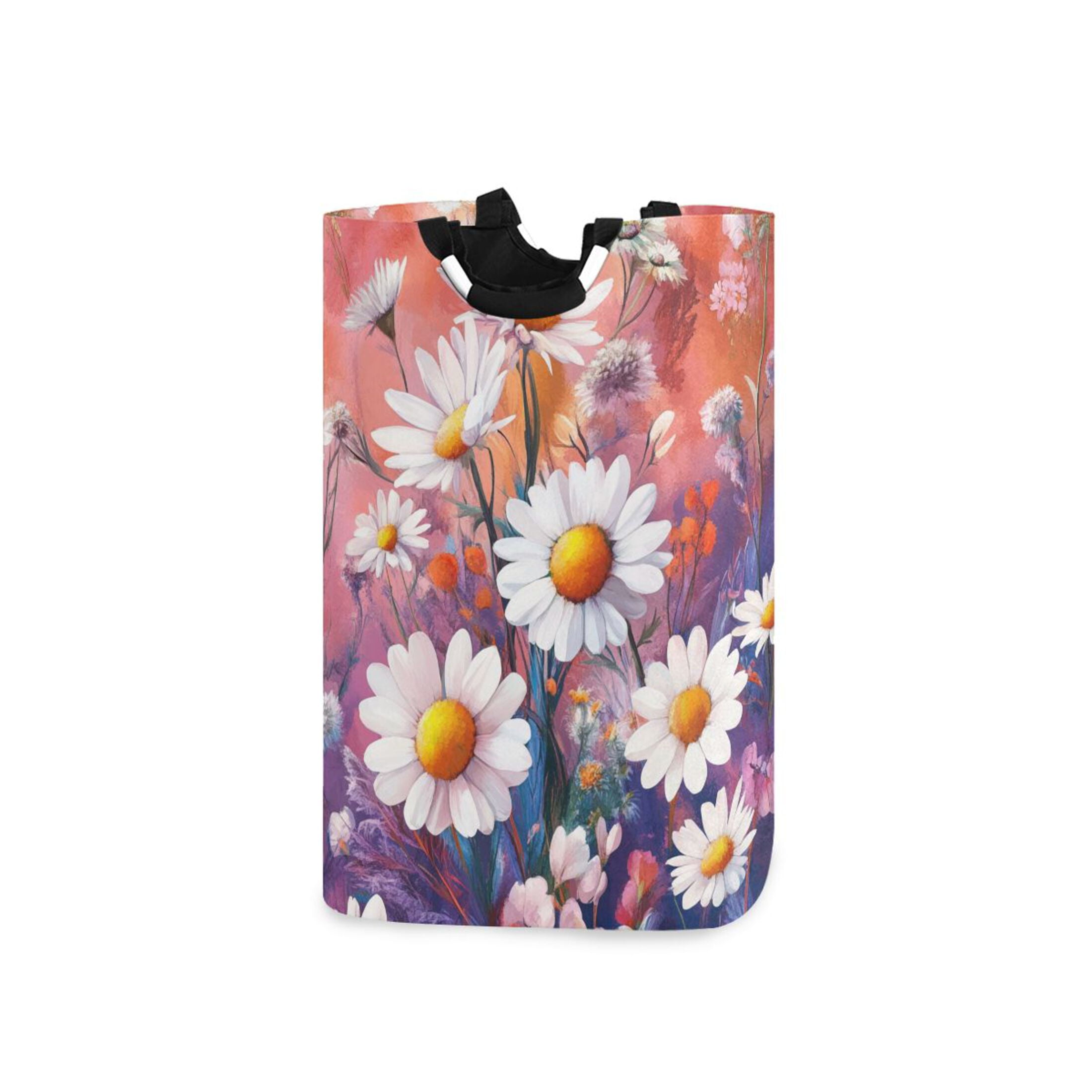 Daisy Pink Purple Background Laundry Basket with Handles 50L ...