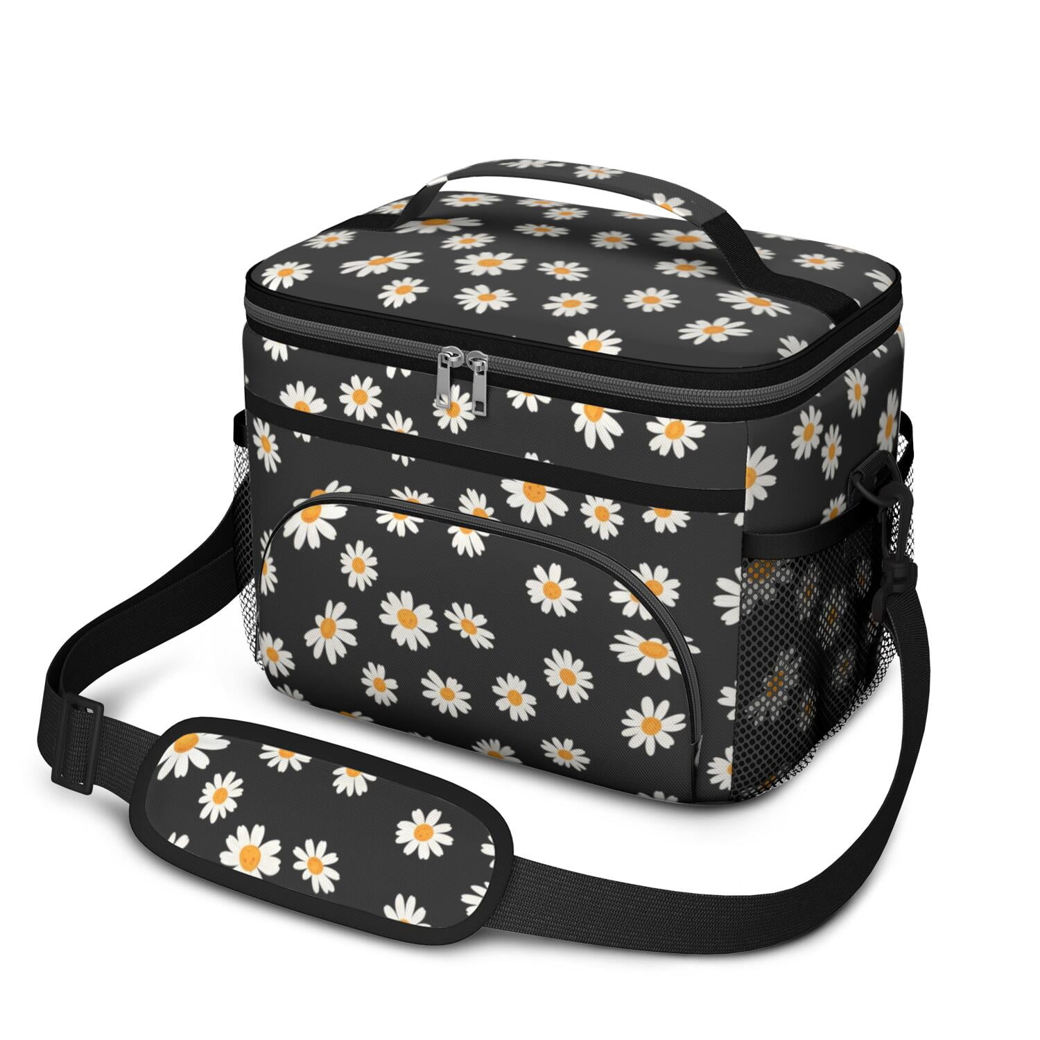 Daisy Pioneer Flower Black Pattern Insulated Lunch Box for Women Men ...