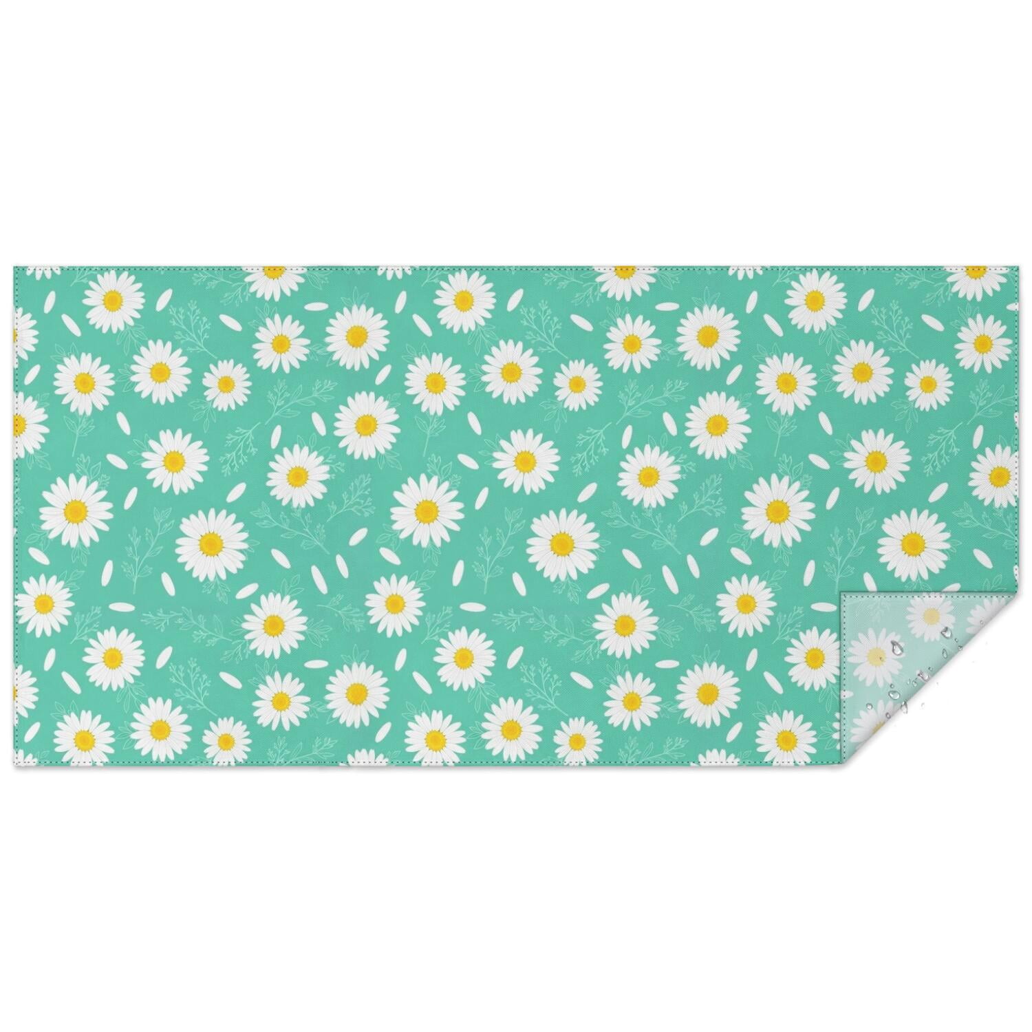 Daisy Pioneer Flower Green Pattern Waterproof Tablecloth, Rectangular ...