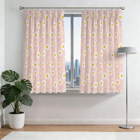 Daisy Pioneer Flower Pink Pattern Pinch Pleated Blackout Curtains ...