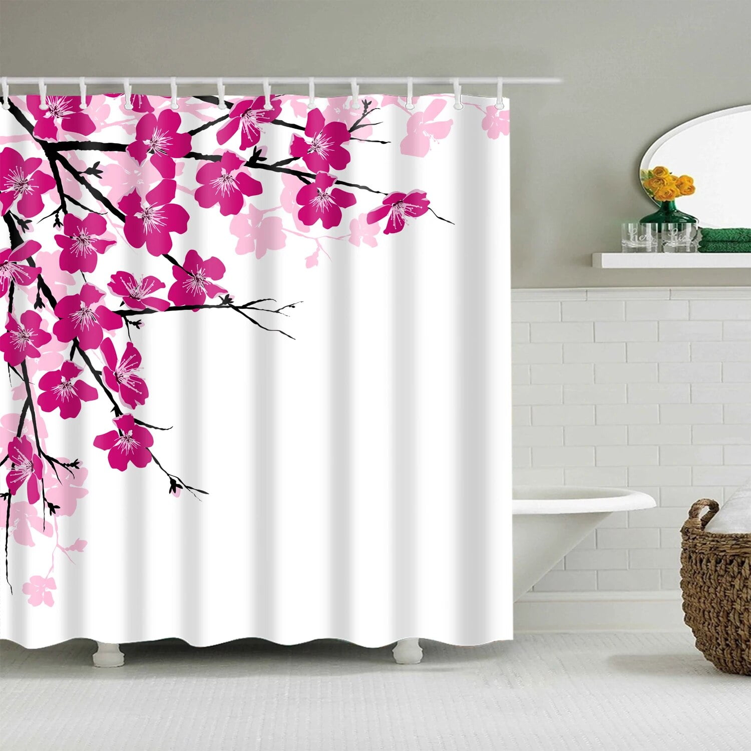 Daisy Plant Flower Leaf Bathroom Shower Curtains Polyester Waterproof ...