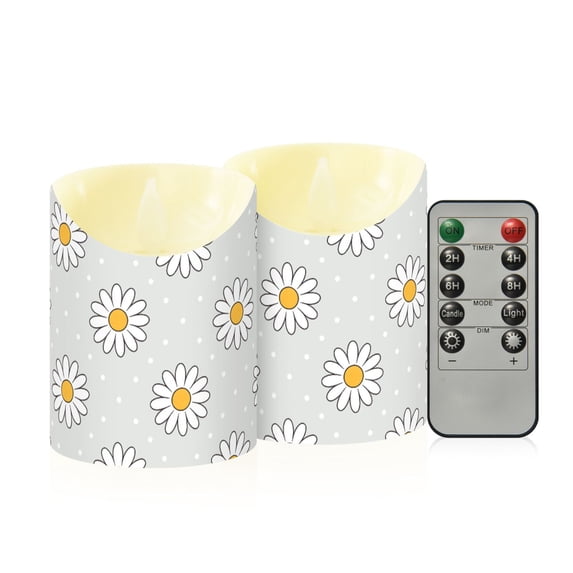 Daisy Polka Dots Pattern Flameless Candles 2 PCS with Remote Realistic ...