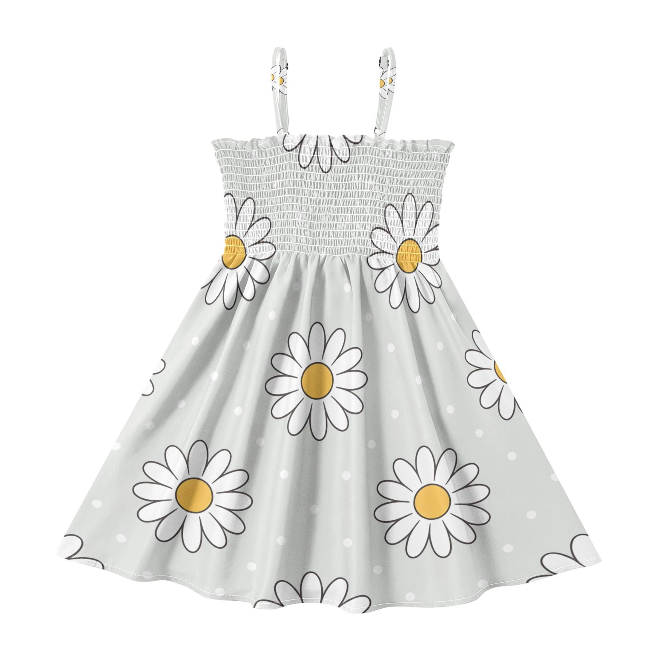 Daisy Polka Dots Pattern Girls' Casual Dresses 2Y-8Y Sleeveless Ruffle ...