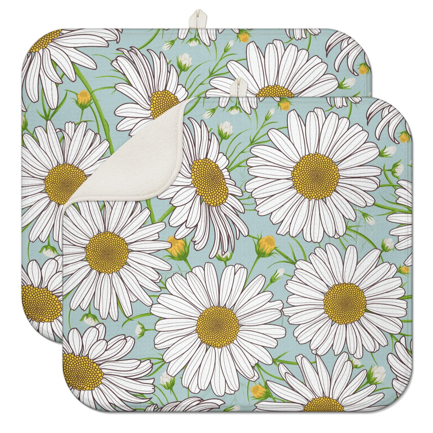 Daisy Print Coffee Mat for Kitchen Countertops – Ultra Absorbent ...