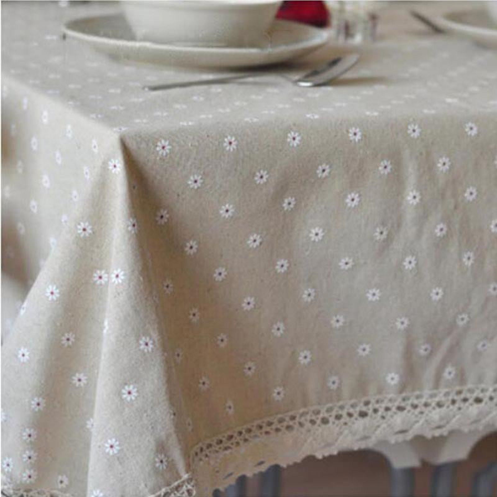 Daisy Print Cotton-Linen Tablecloth – Small Dots, Rustic Farmhouse ...