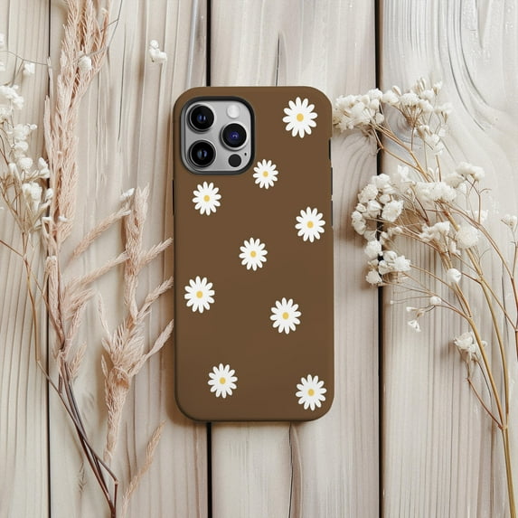 Daisy Print Phone Case Minimal Floral Pattern with iPhone 17 to 11 Pro ...