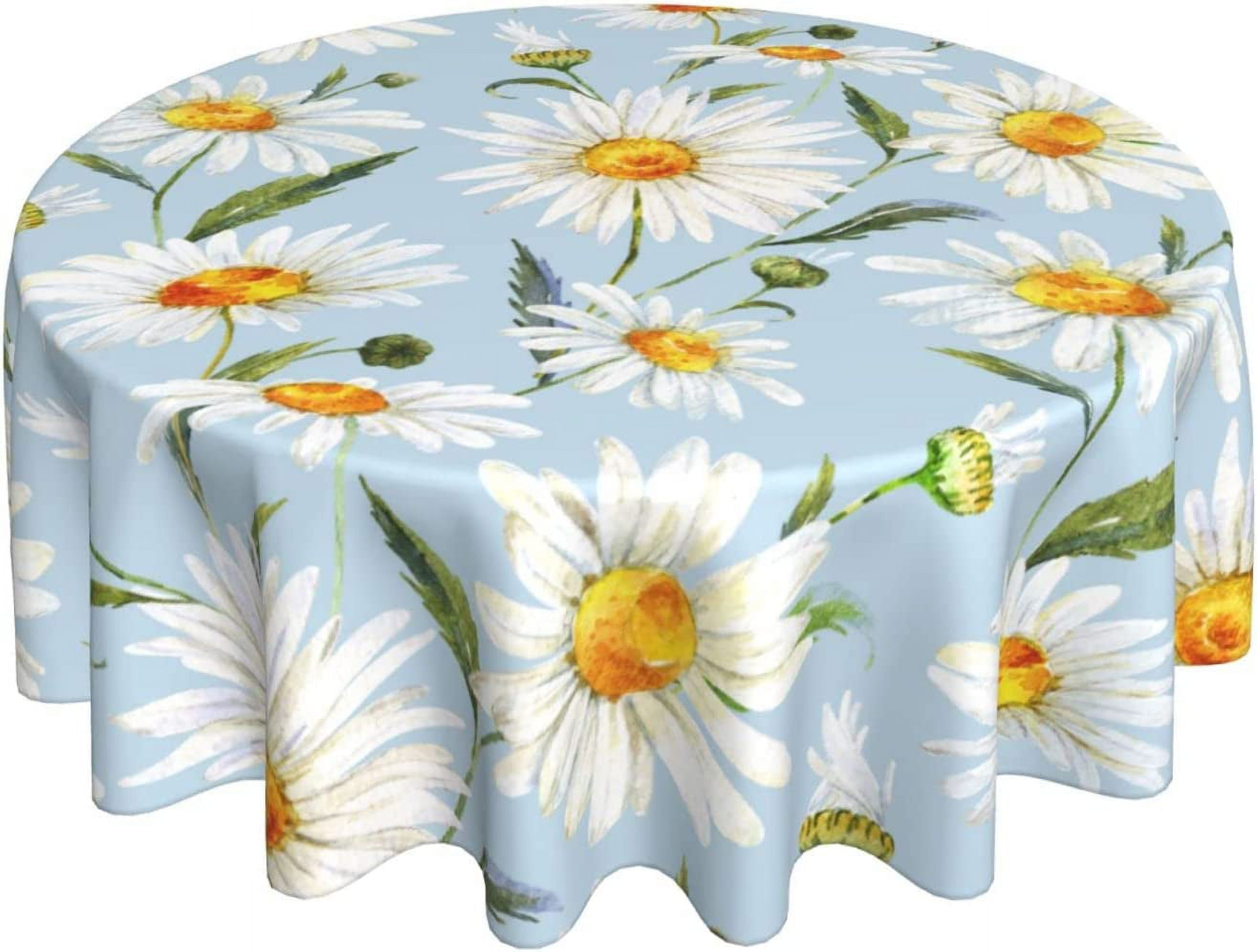 Daisy Print Tablecloth 60 Inch Round Wrinkle Free Farmhouse Spring ...