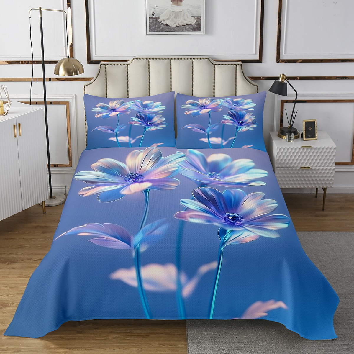 Daisy Queen Size Bedspread Set,Ombre Flowers Floral Botanical Coverlet ...