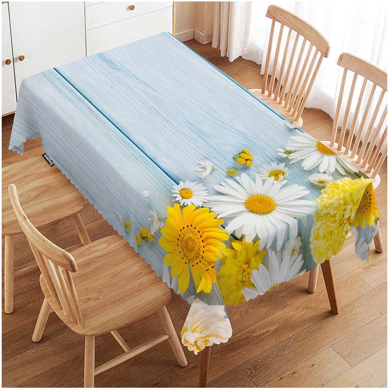 Daisy Rectangular Tablecloth Blossom Daisy Sunflowers Blue Washable ...