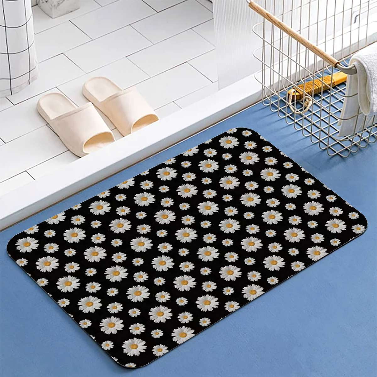 Daisy Repeat Pattern Diatomite Bath Mats Bathroom Absorbent Anti Slip ...