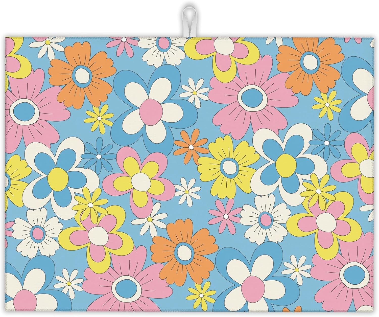 Daisy Retro Groovy Flower Dish Drying Mat,Boho Hippie Drying Rack Pad ...