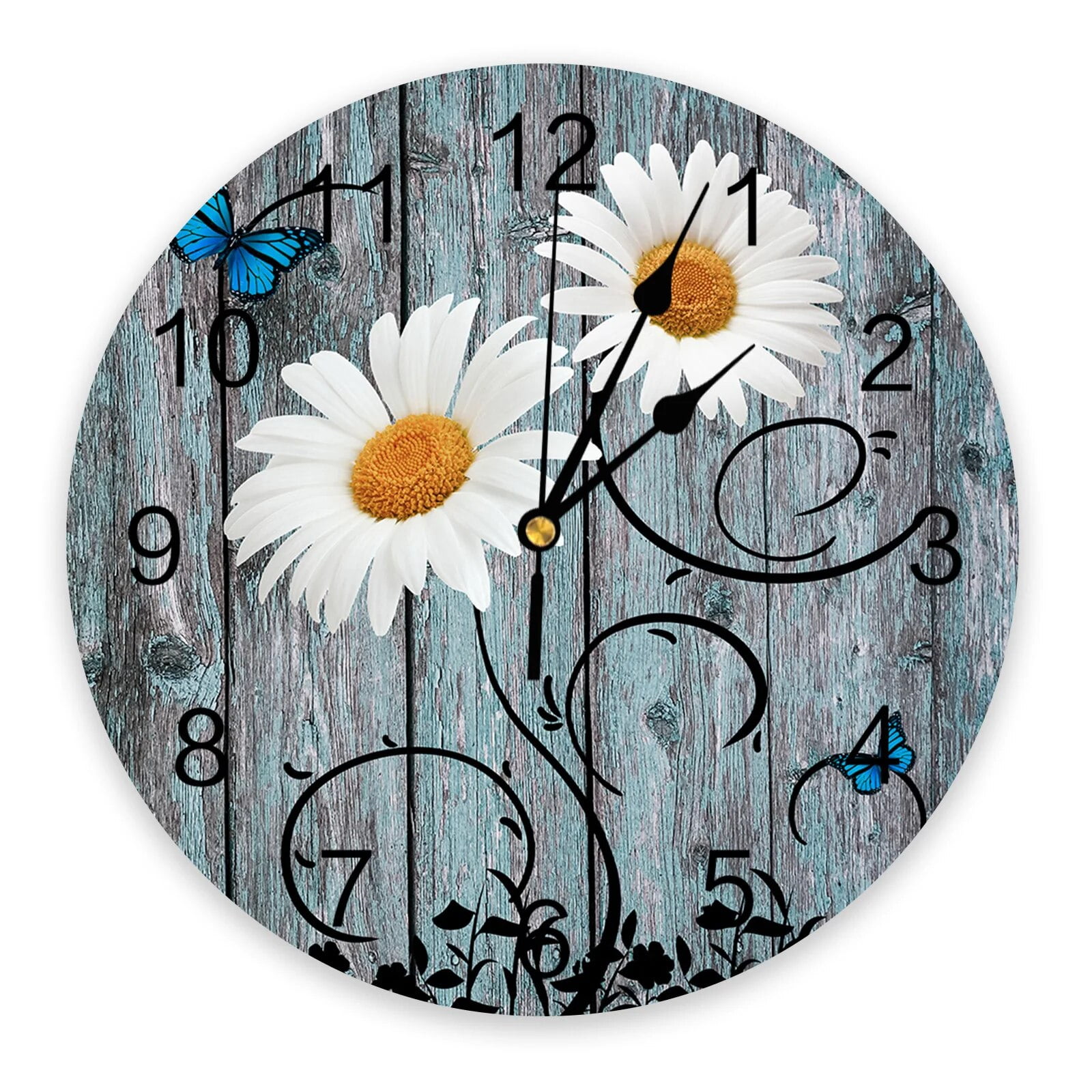 Daisy Retro Wood Grain Butterfly Clocks Wall Home Decor Modern Kitchen ...