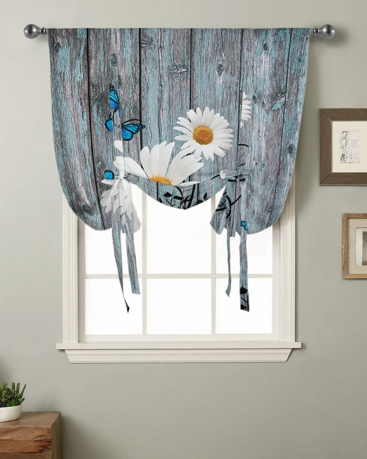 Daisy Retro Wood Grain Butterfly Kitchen Short Window Curtain Rod ...