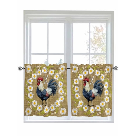 Daisy Rooster 2 Panel Kitchen Curtains for Small Windows, Spring Floral ...