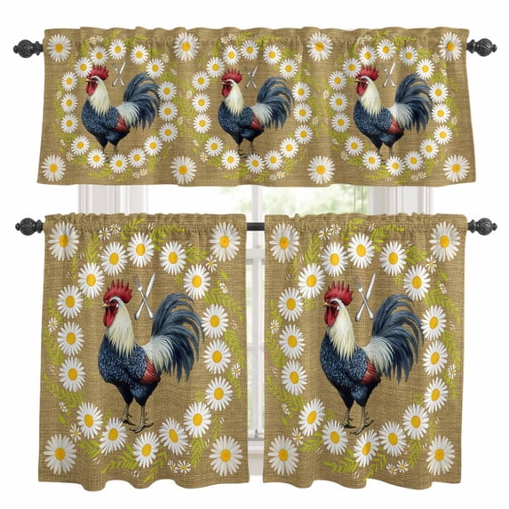 Daisy Rooster Kitchen Curtains Sets for Windows 24 Inch Length, Spring ...