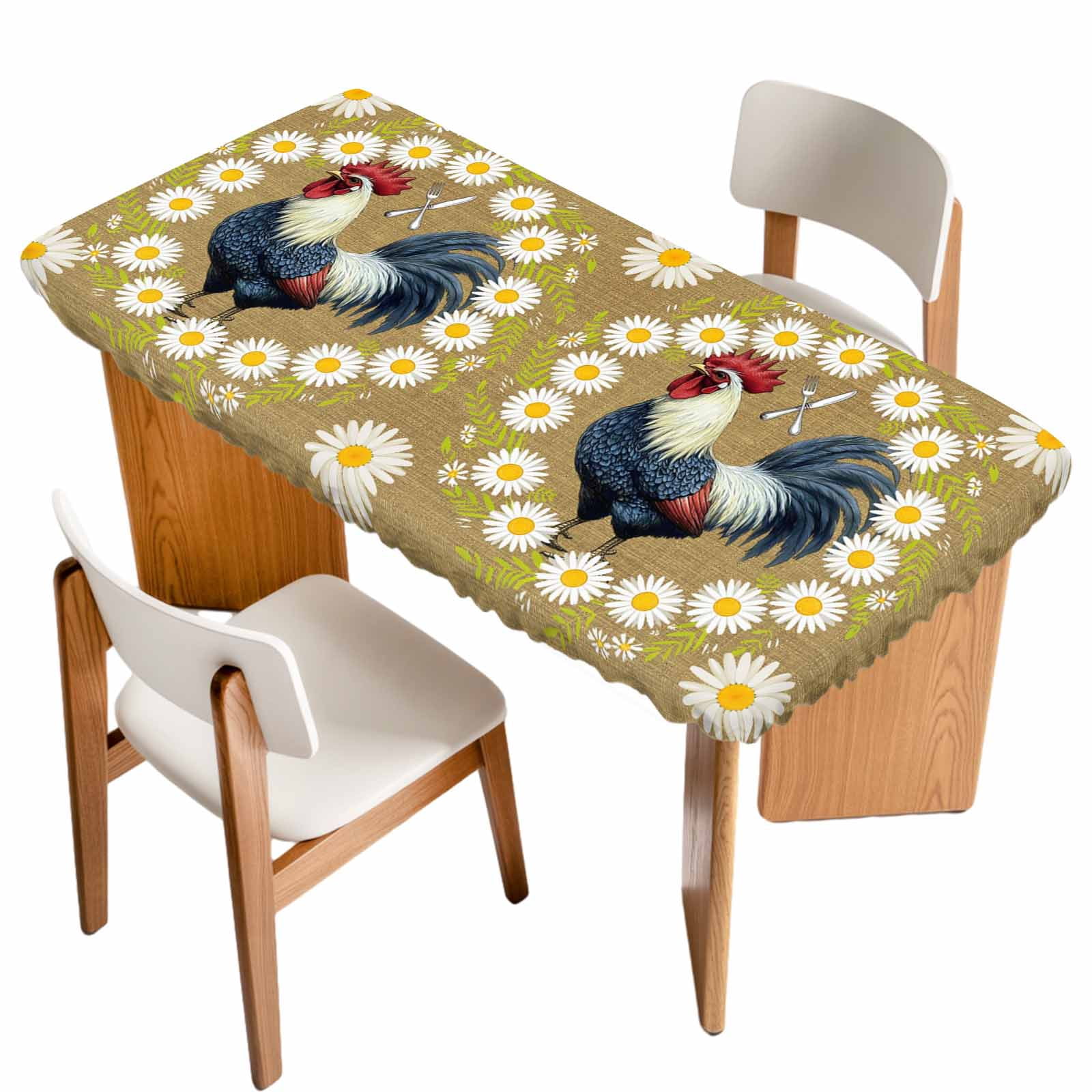 Daisy Rooster Table Cloths for 5 Foot Rectangle Tables, Spring Floral ...