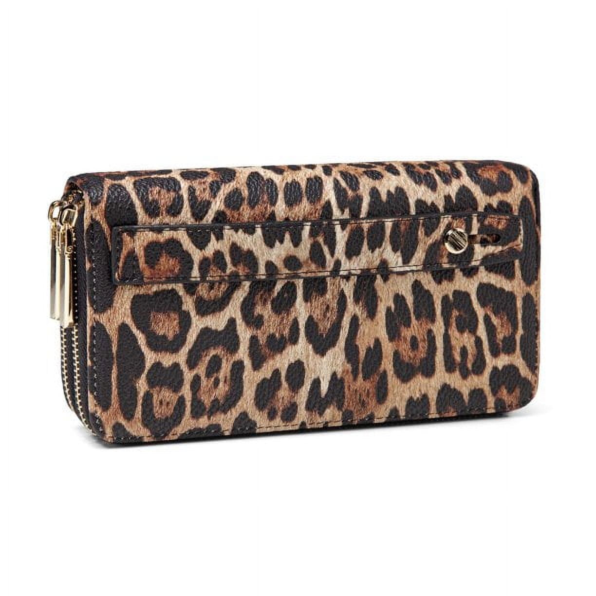 Daisy Rose Dual Zipper Wallet, Leopard Print, RFID Blocking, PU Vegan ...