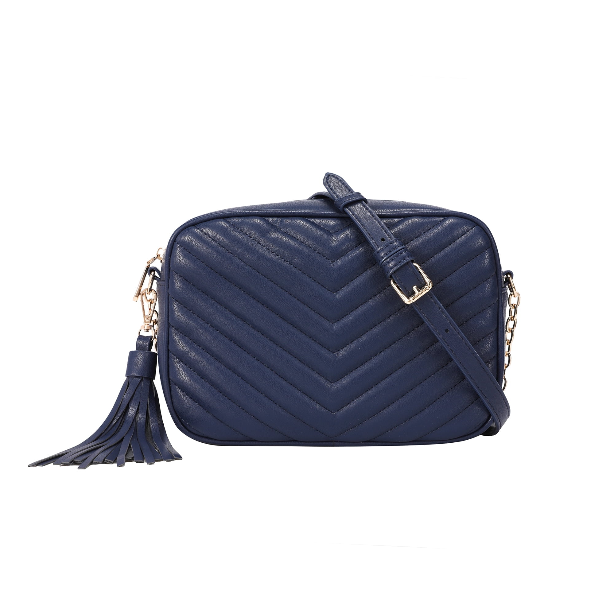 Daisy Rose Quilted Cross body bag with tassle - PU Vegan Leather - Navy ...