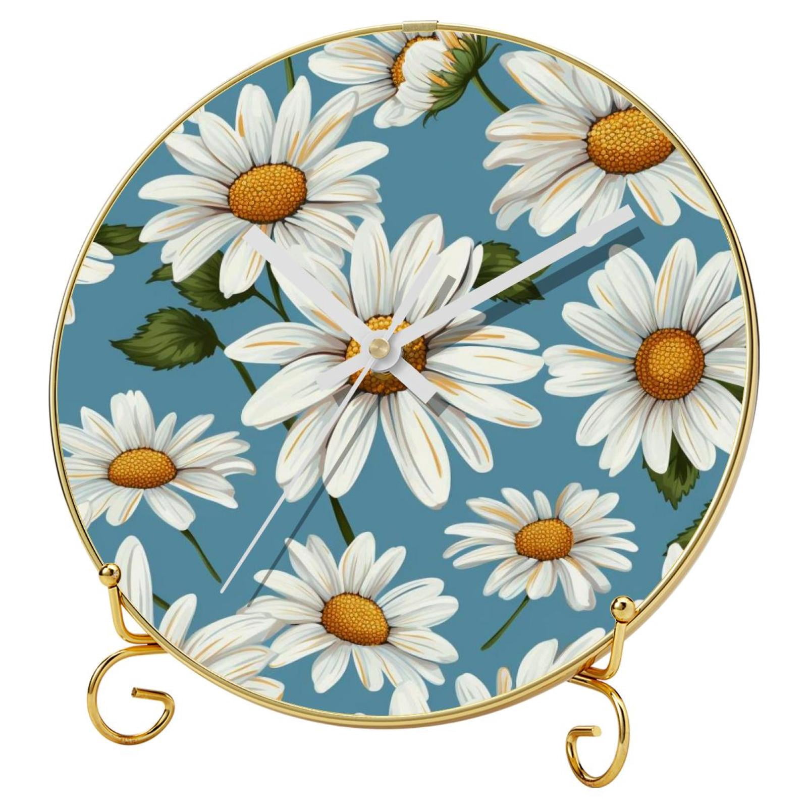 Daisy Round Wall Clock with Printed Design, Hooks and Gold Stand ...