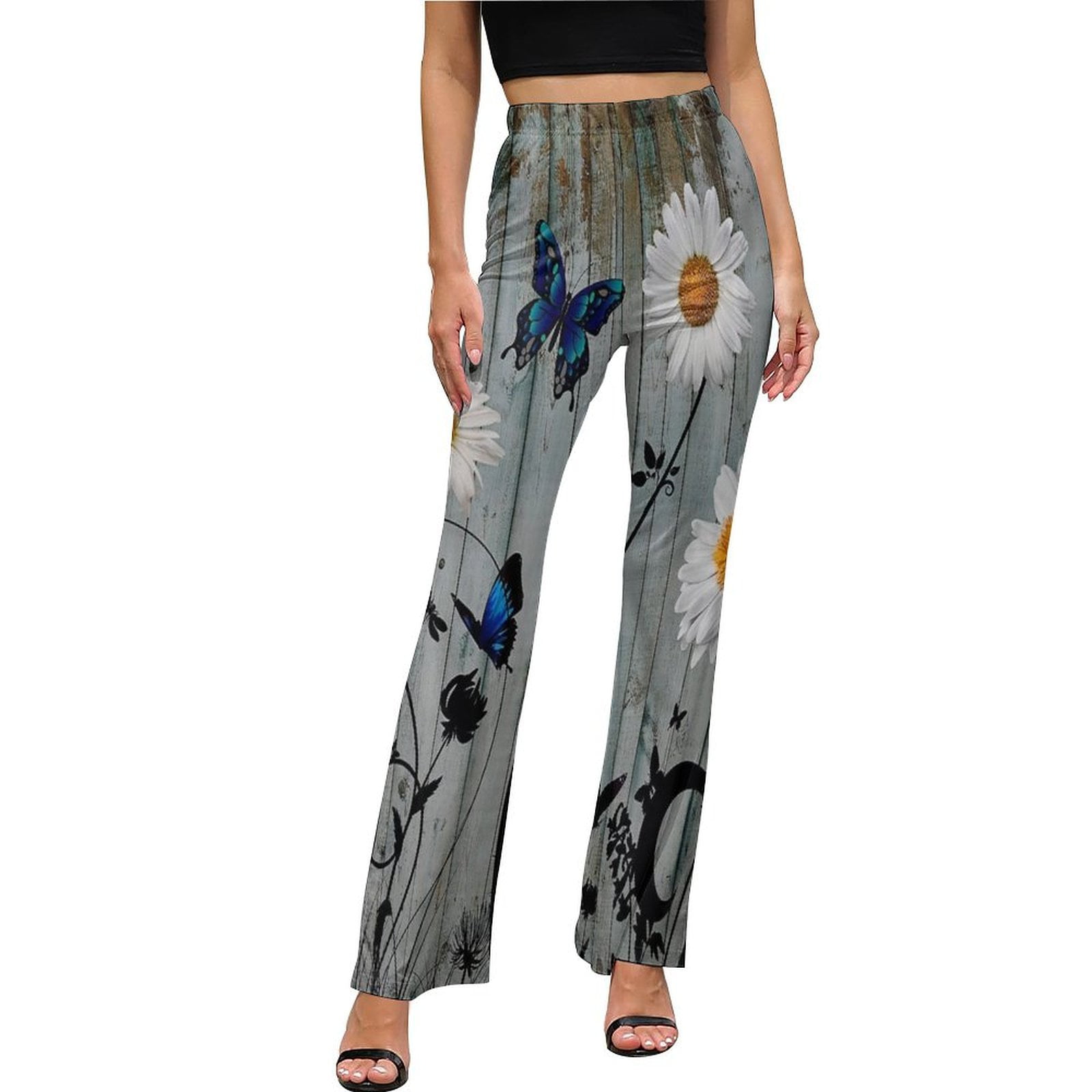 Daisy Rustic Flower High Waisted Casual Flared Trousers Summer Home Pants Gift Street Fashion ...