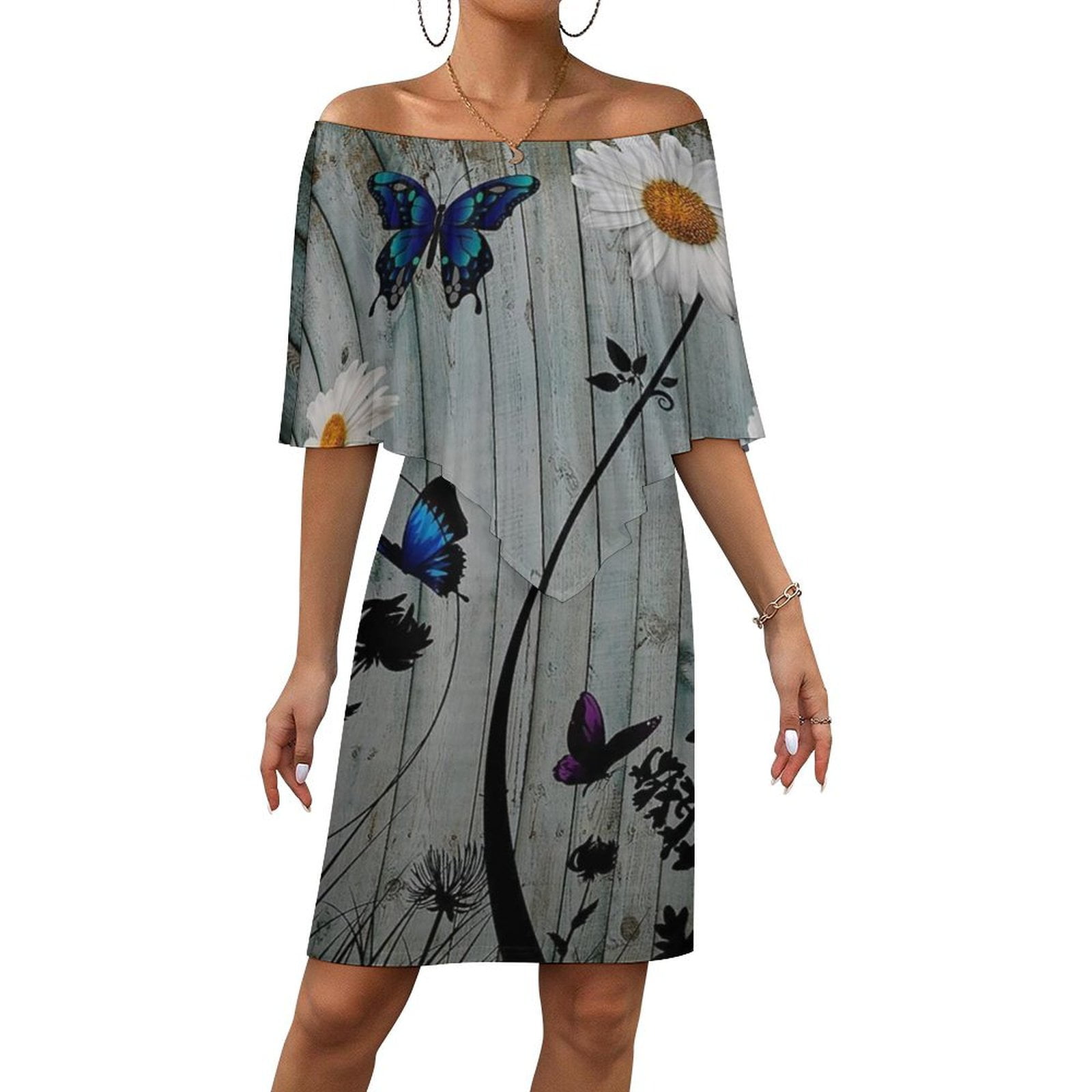 Daisy Rustic Flower Women's Off The Shoulder Ruffles Summer Wedding ...