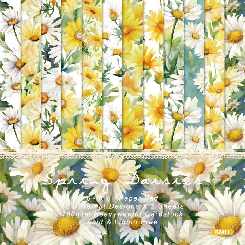 Daisy Scrapbook Paper Yellow White Floral Origami Paper Pad 6*6- 24 ...