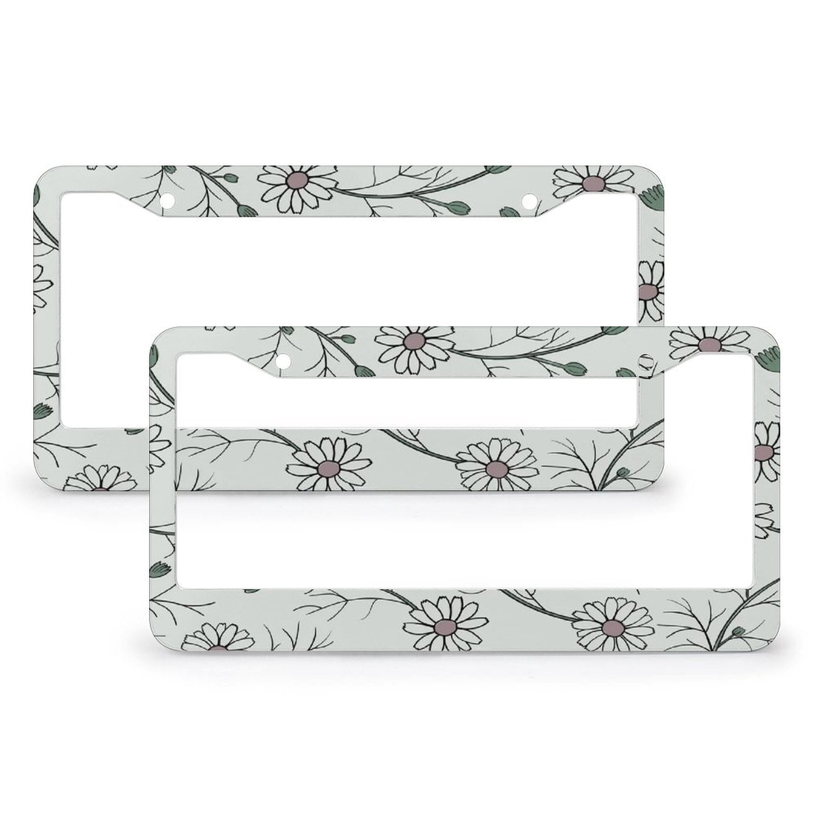 Daisy Seamless Pattern Black Contour On White 2 Pack License Plate ...