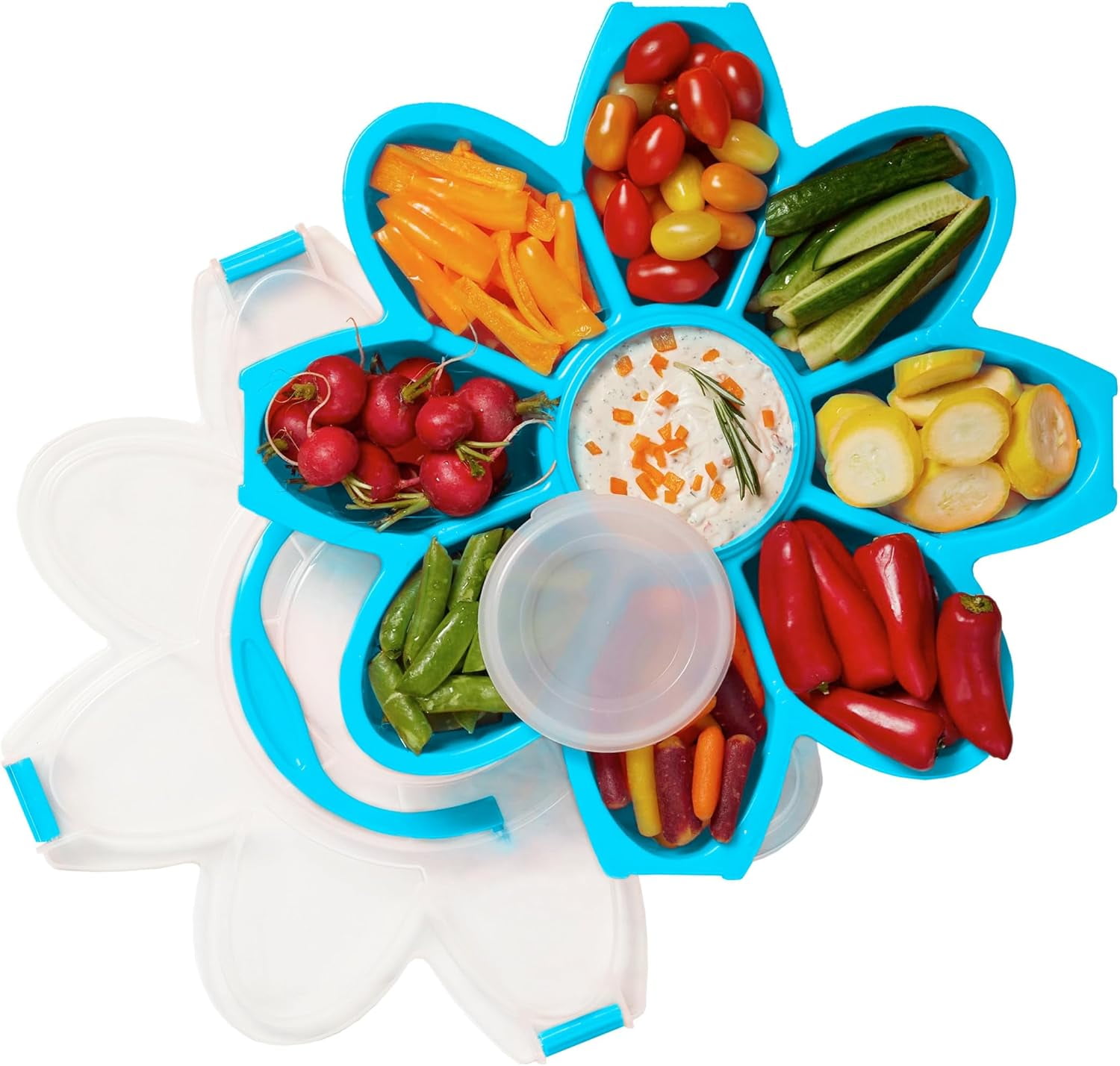 Daisy Serving Tray - Unique 9 Compartment Flower Snack Tray w/Dressing ...