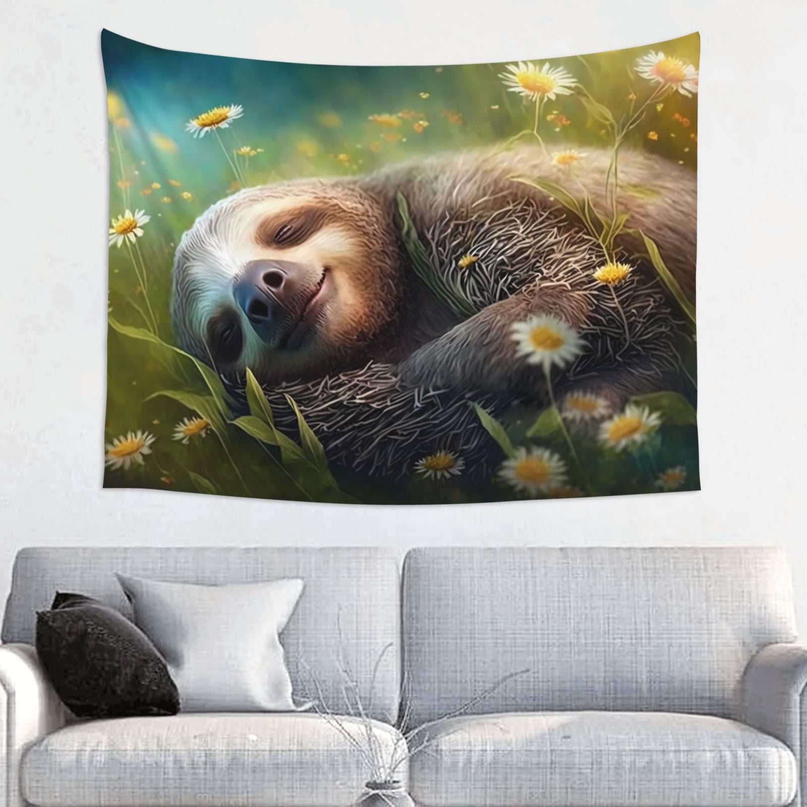 Daisy Sleeping Sloth Wall Tapestry for Bedroom Aesthetic - Tapestry ...