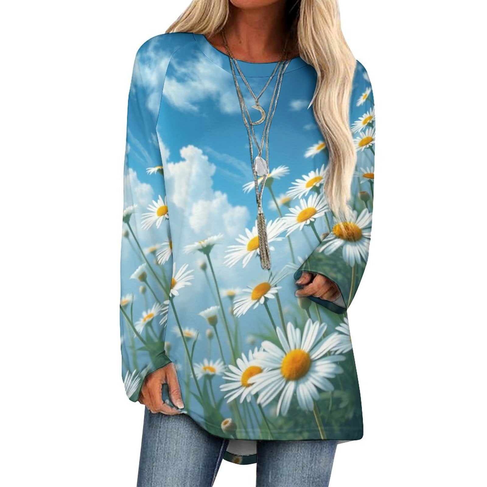 Daisy Spring And Autumn Women's Shirts Round Neck Shirts Pullover ...