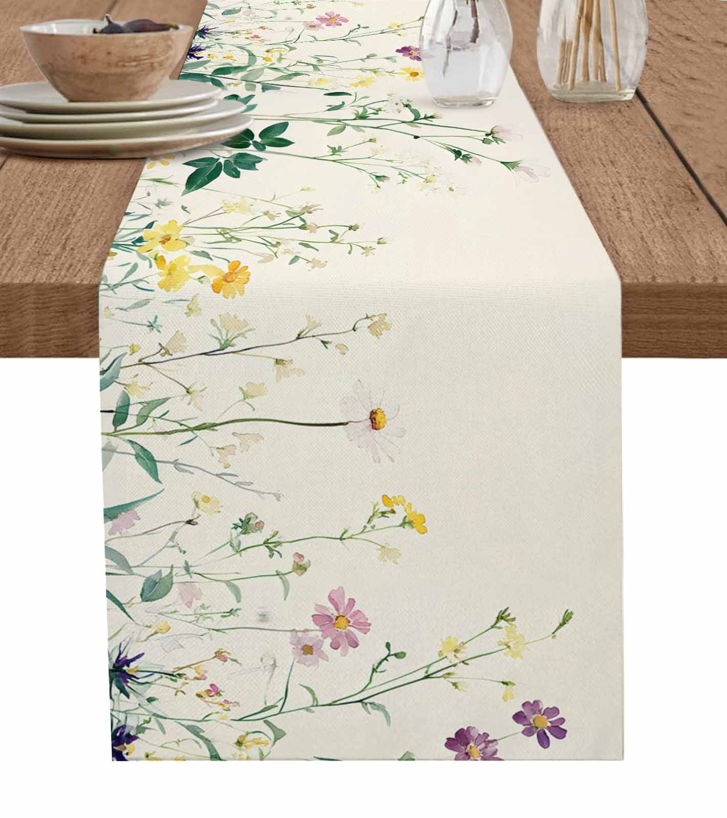 Daisy Spring Botanical Table Runner 72 Inches, Farmhouse Watercolor ...