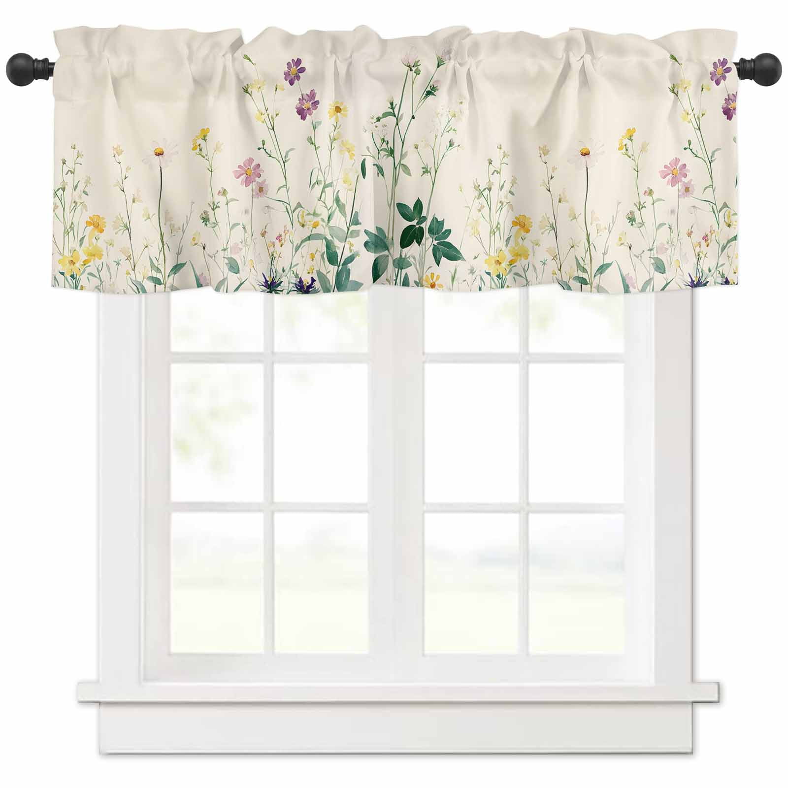 Daisy Spring Botanical Valances for Windows Farmhouse Kitchen Curtains ...