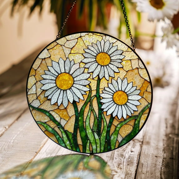 Daisy Stained Glass Style Suncatcher, Spring Floral Window Art Gift for ...