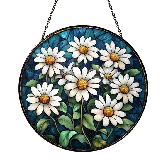 Daisy Stained Glass Style Window Suncatcher, Wildflower Floral Art ...