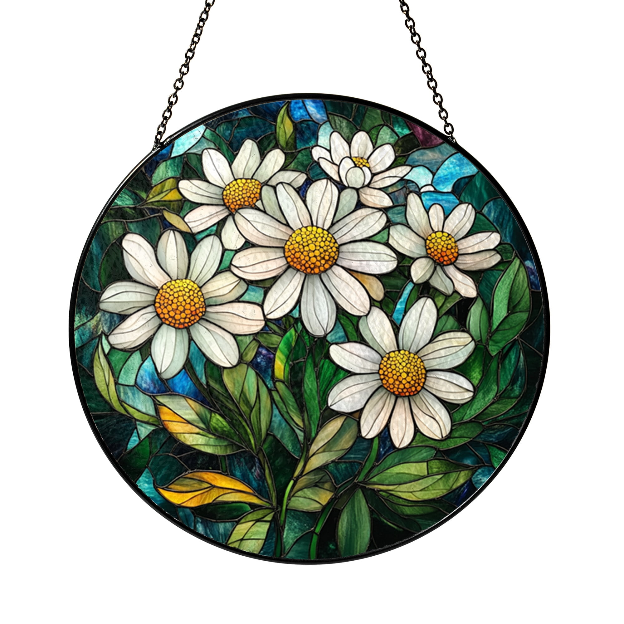 Daisy Stained Glass Suncatcher – Round Floral Decorative Window Hanging ...