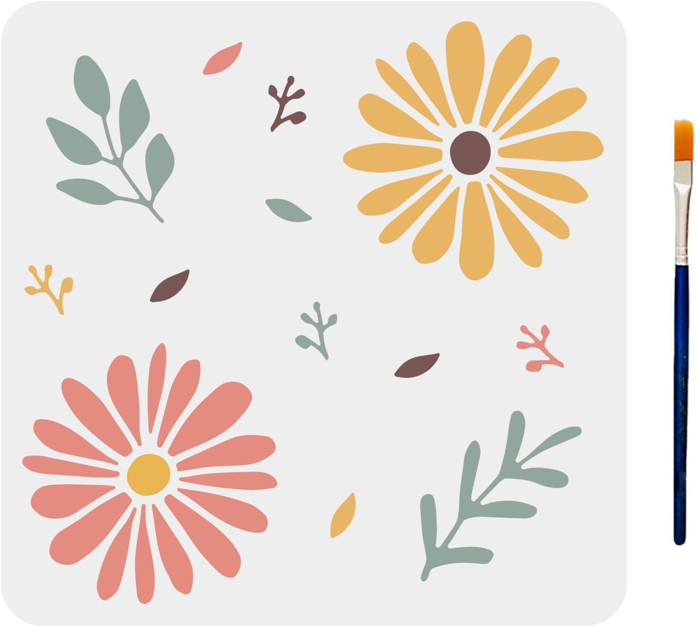 Daisy Stencil Daisy Flower Stencils Daisy and Leaves Pattern Floral ...