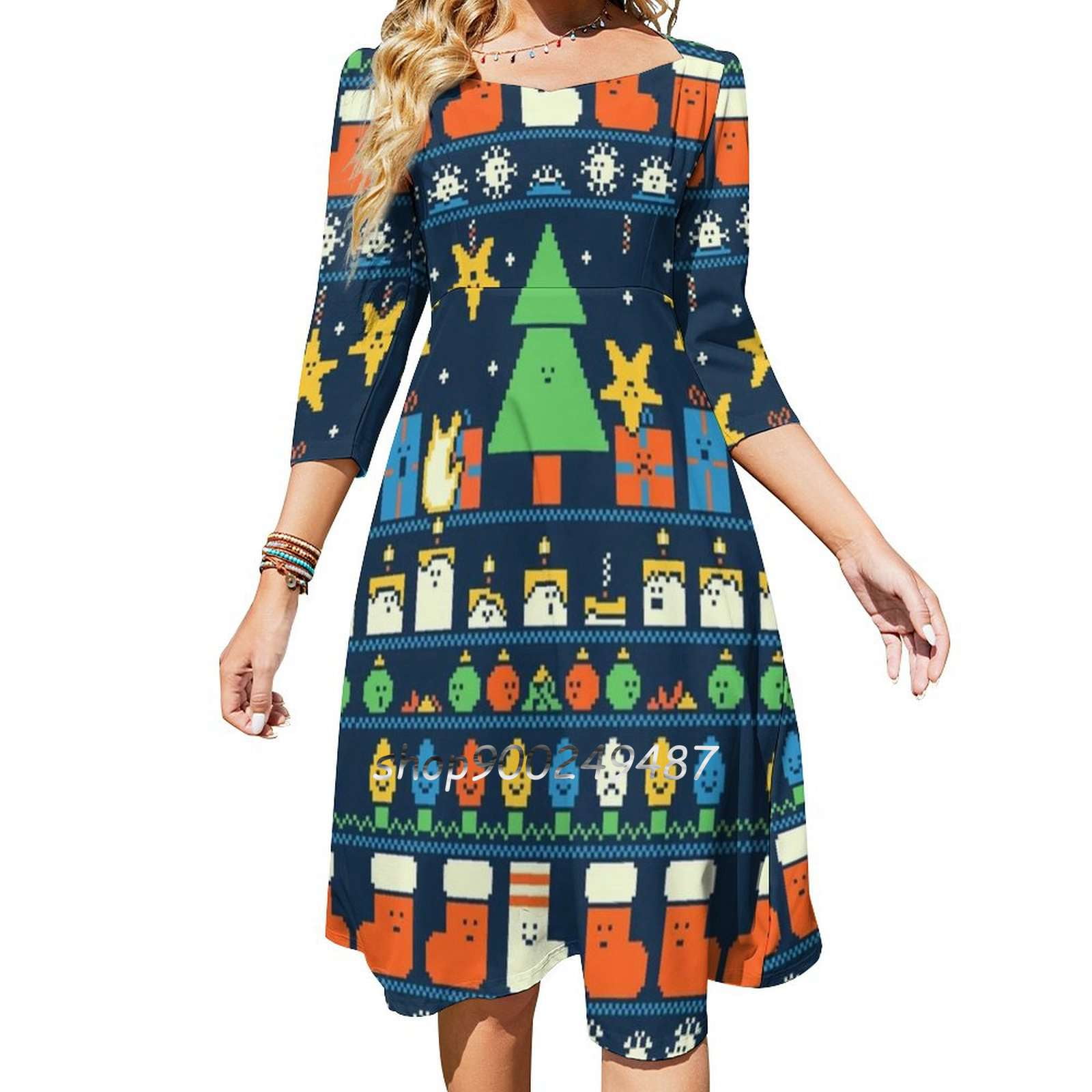 Daisy Still Life Square Neck Dress Sweet Summer Dress Women Elegant ...