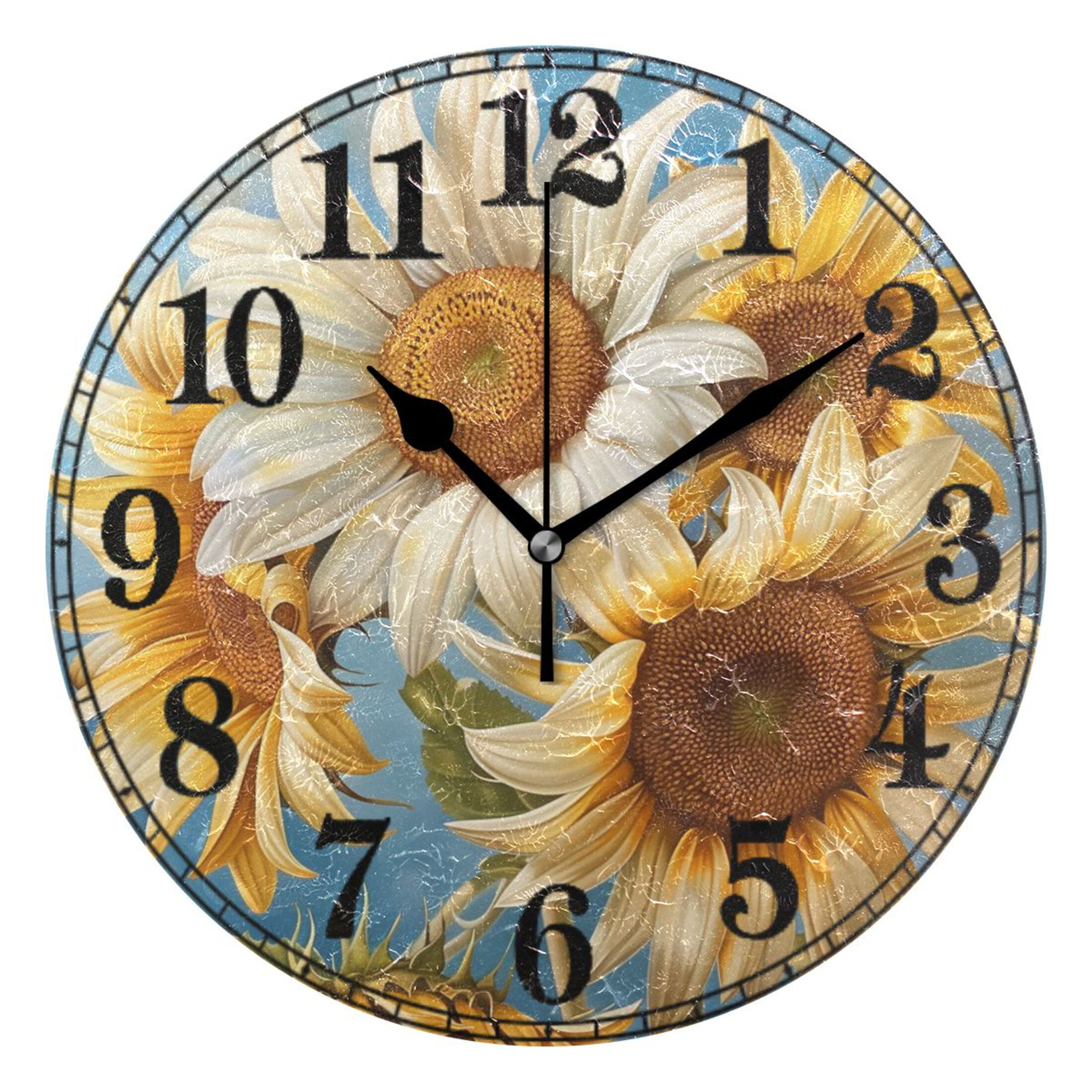 Daisy Sunflowers Abstract Silent Wall Clock 10" Non-Ticking Battery ...