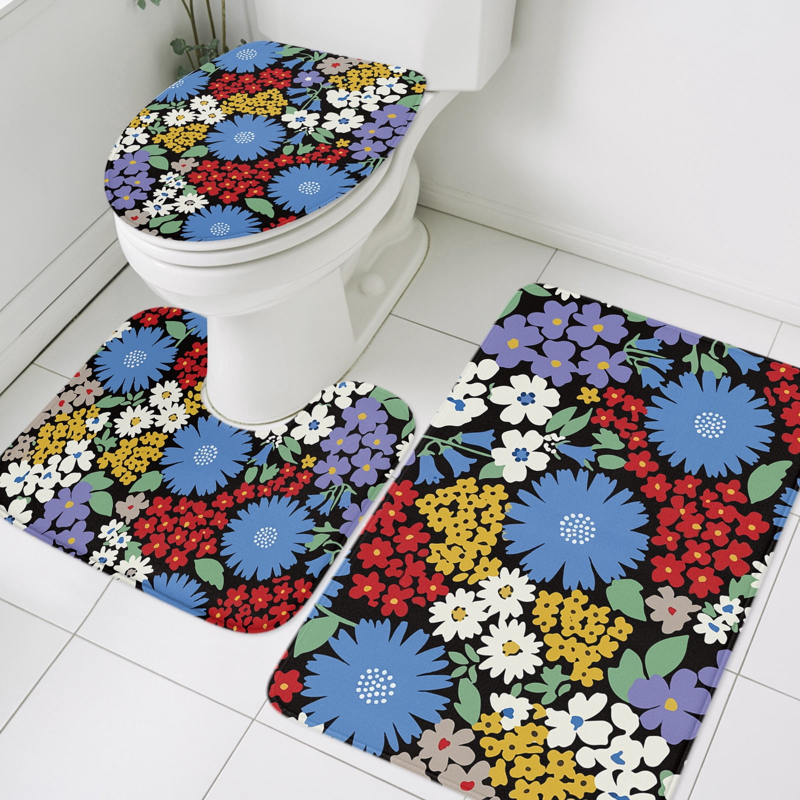 Daisy Sunflowers Bathroom Rugs Set Summer Spring Colorful Wildflower ...