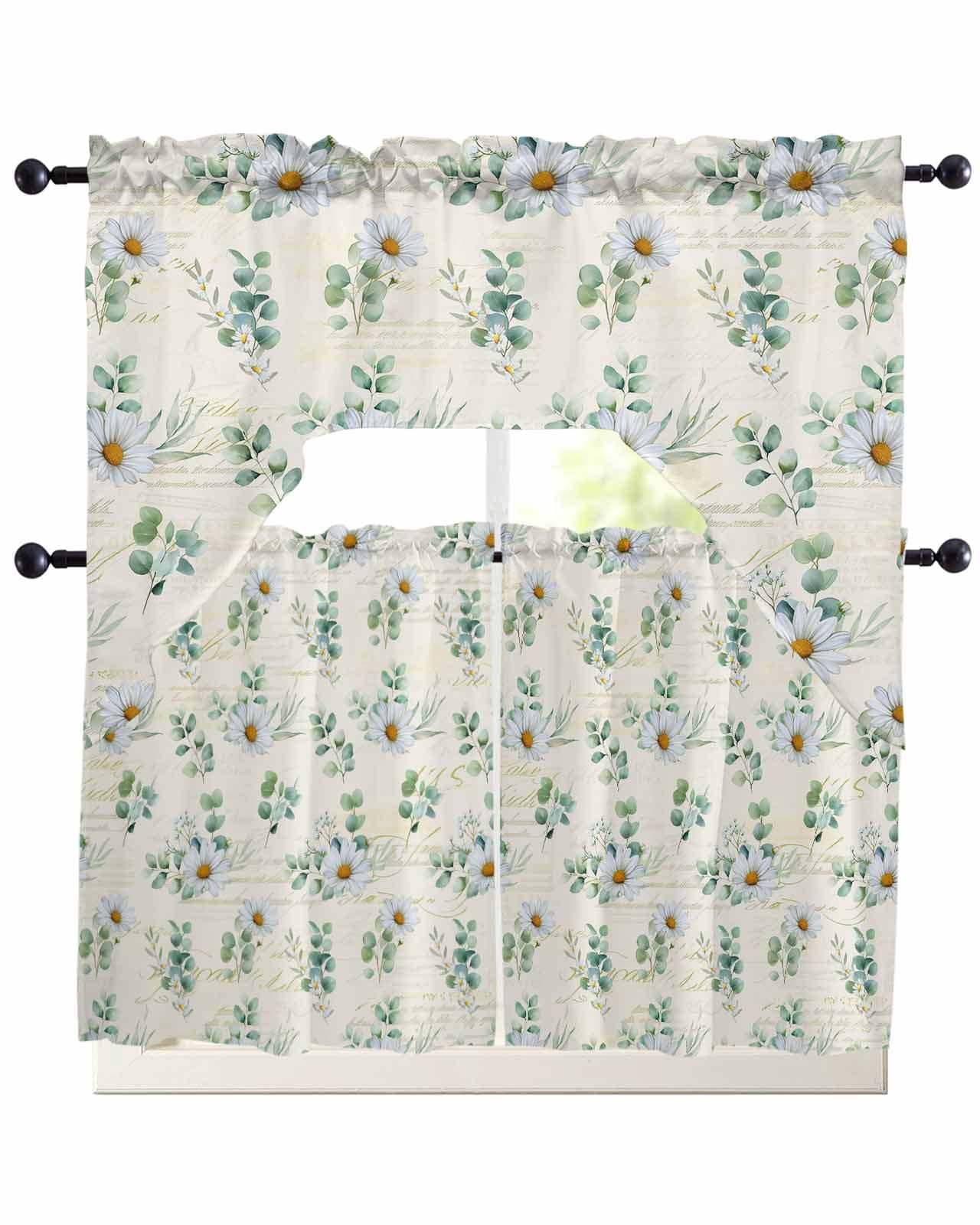 Daisy Swag Kitchen Curtains Sets for Windows 24 Inch Length, Spring ...